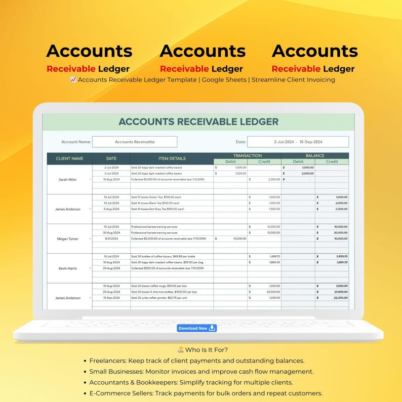 Accounts Receivable Ledger Template, Google Sheets, Customizable Tracker, Invoice Payment Log ...