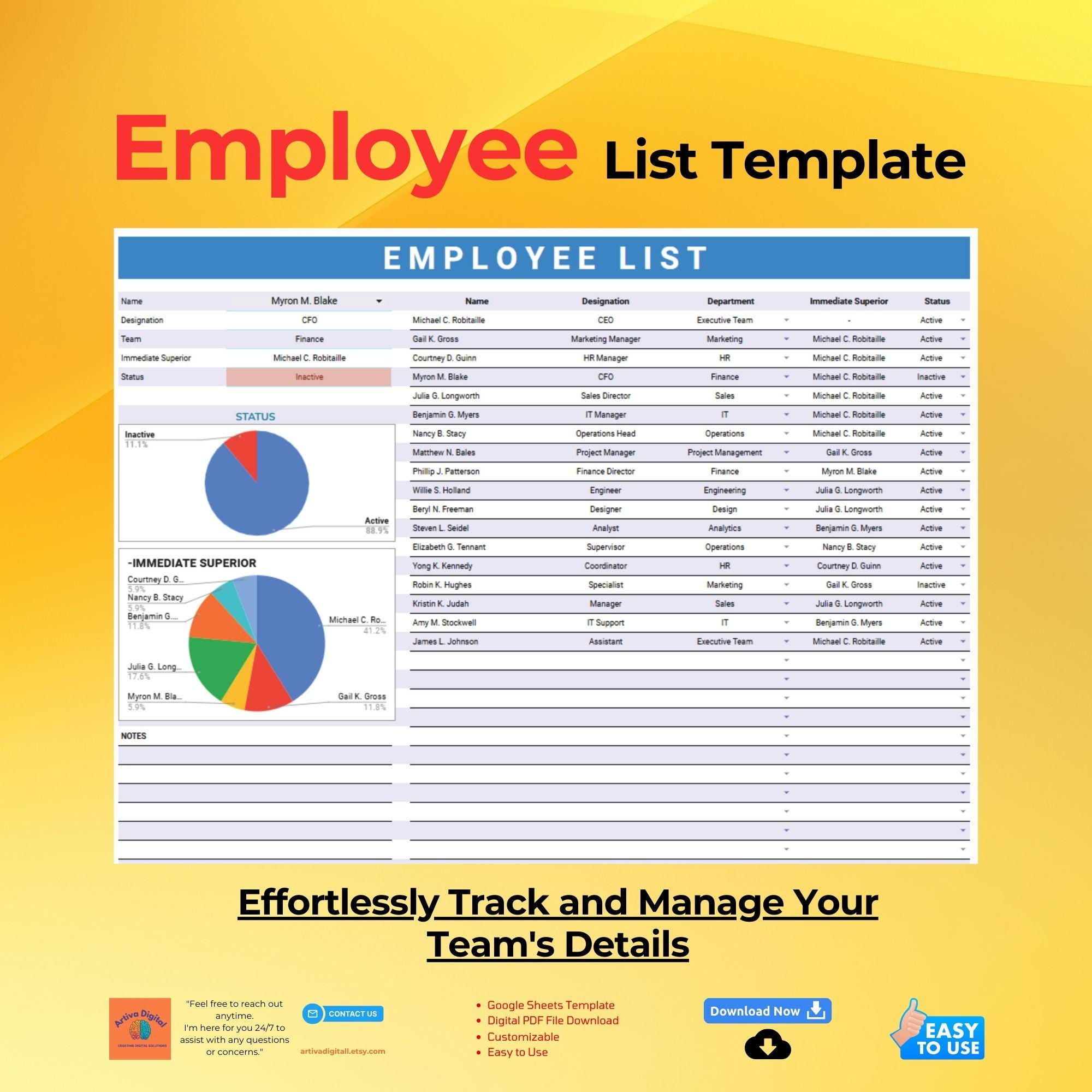 Employee List Template, Organize Employee Details, Track Roles and ...