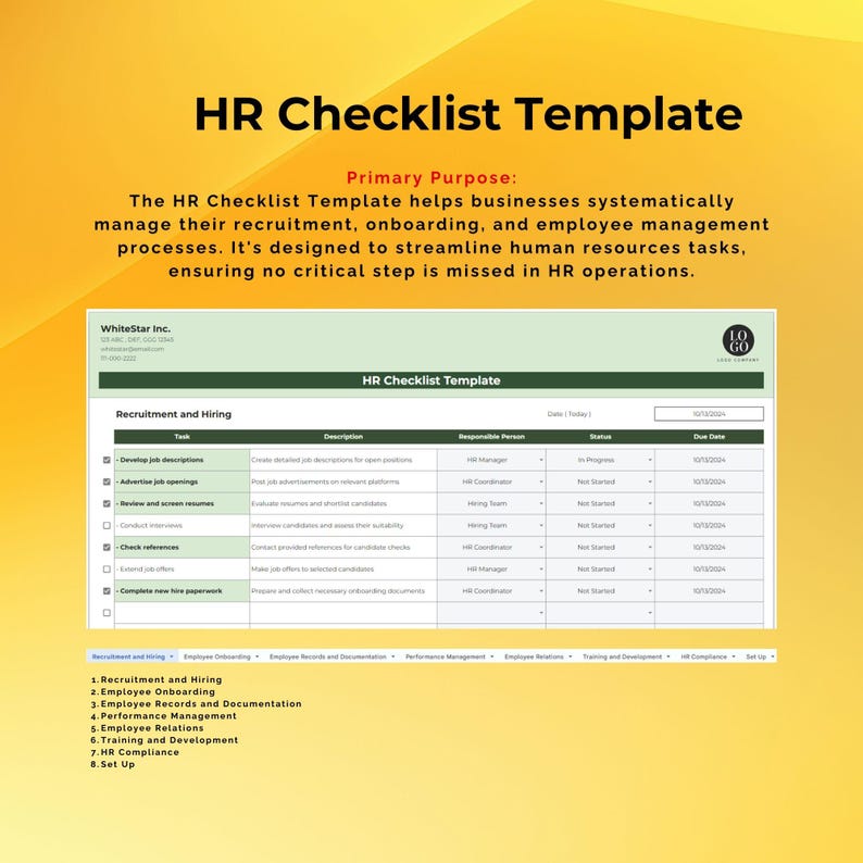 HR Checklist Template, Google Sheets for Employee Onboarding, Task ...