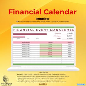 Financial Calendar Template, Google Sheets, Customizable, Financial ...
