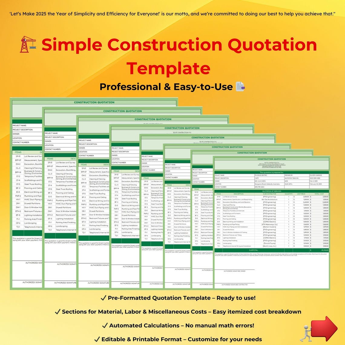 Simple Construction Quotation Templates, Contractor Estimate Sheet ...