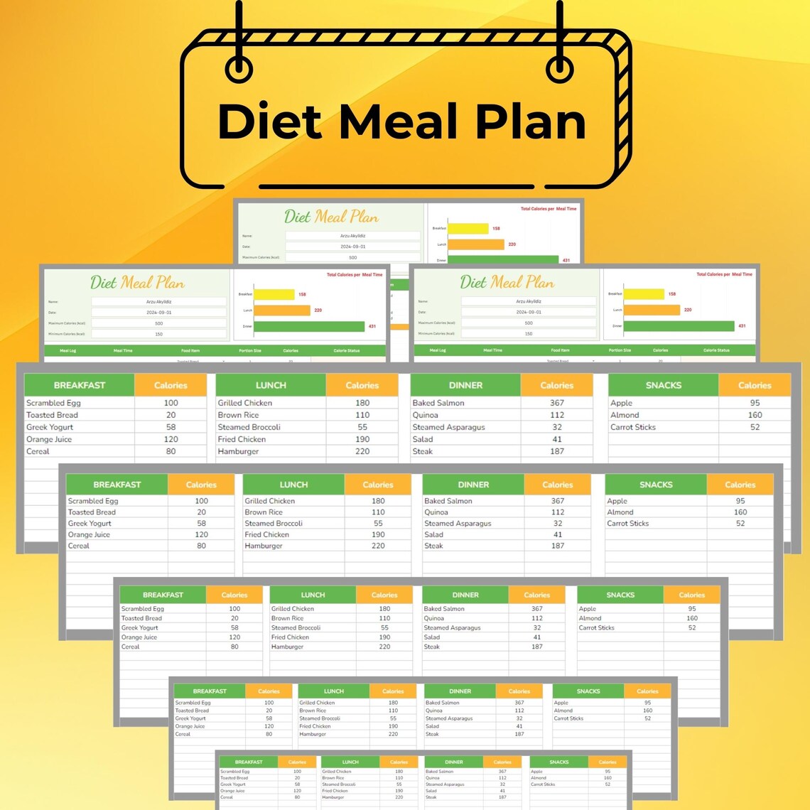 Diet Meal Plan Template, Nutrition Tracker, Customizable Meal Planner ...