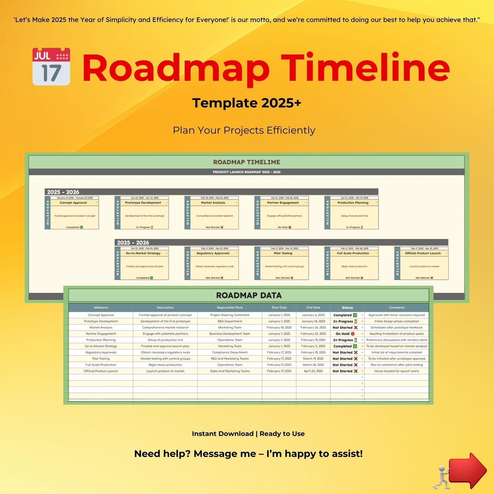 Roadmap Timeline Template, Google Sheets Business Planner, Product Launch Roadmap, Project ...