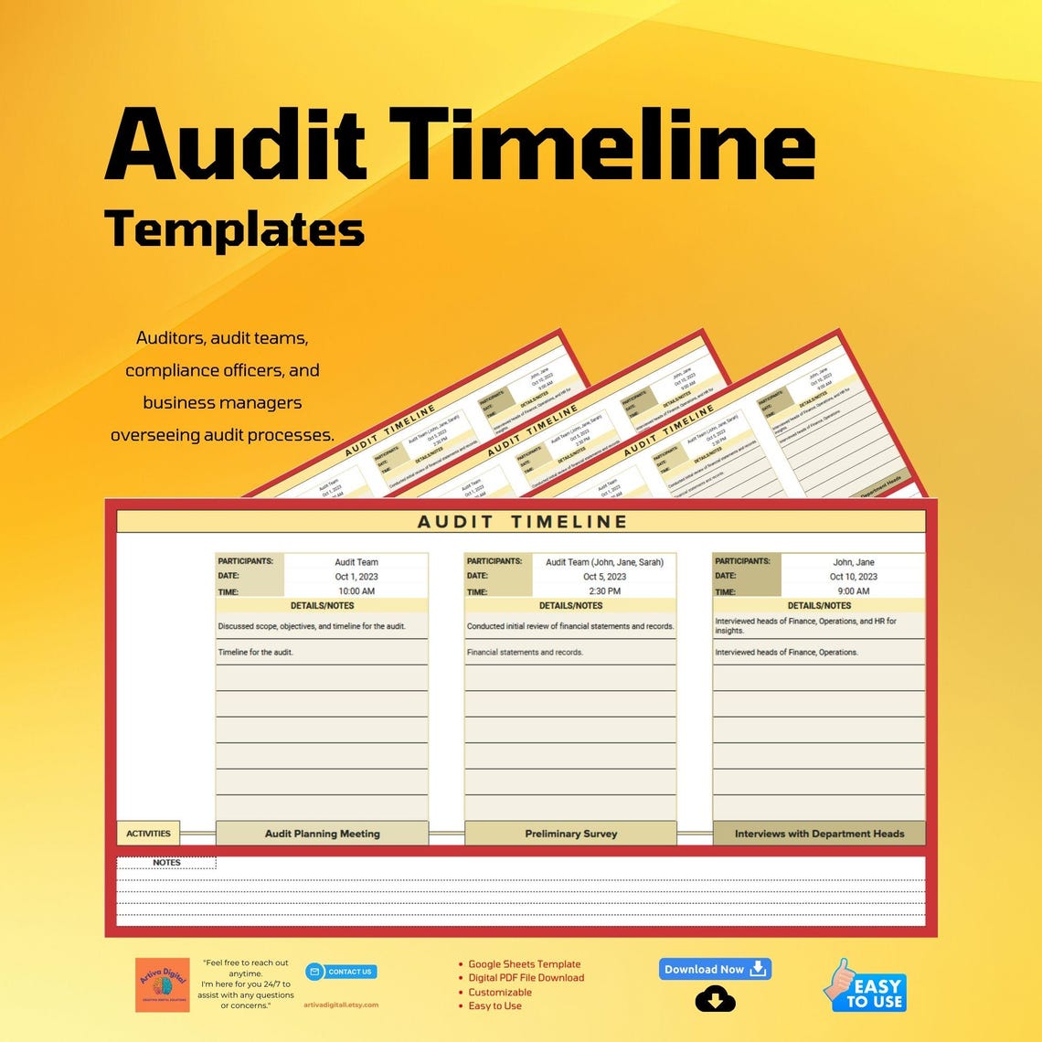 Audit Timeline Template, Audit Planning Tool, Compliance Timeline ...
