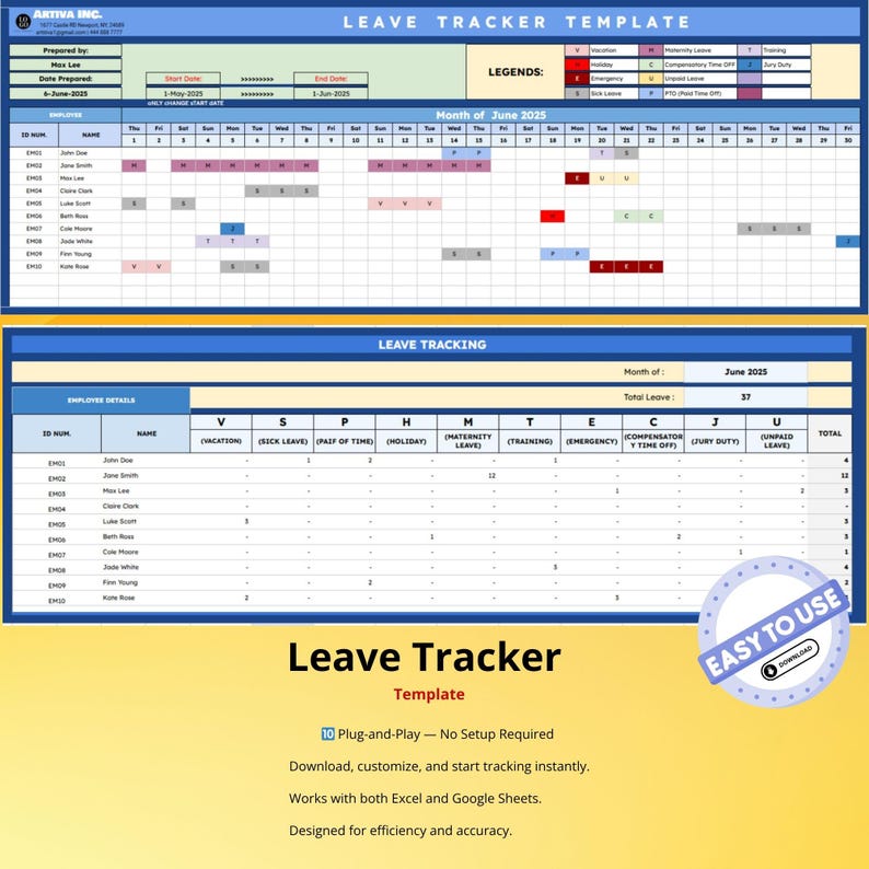 Leave Tracker Template, Google Sheets, HR Management Tool, Staff Leave ...