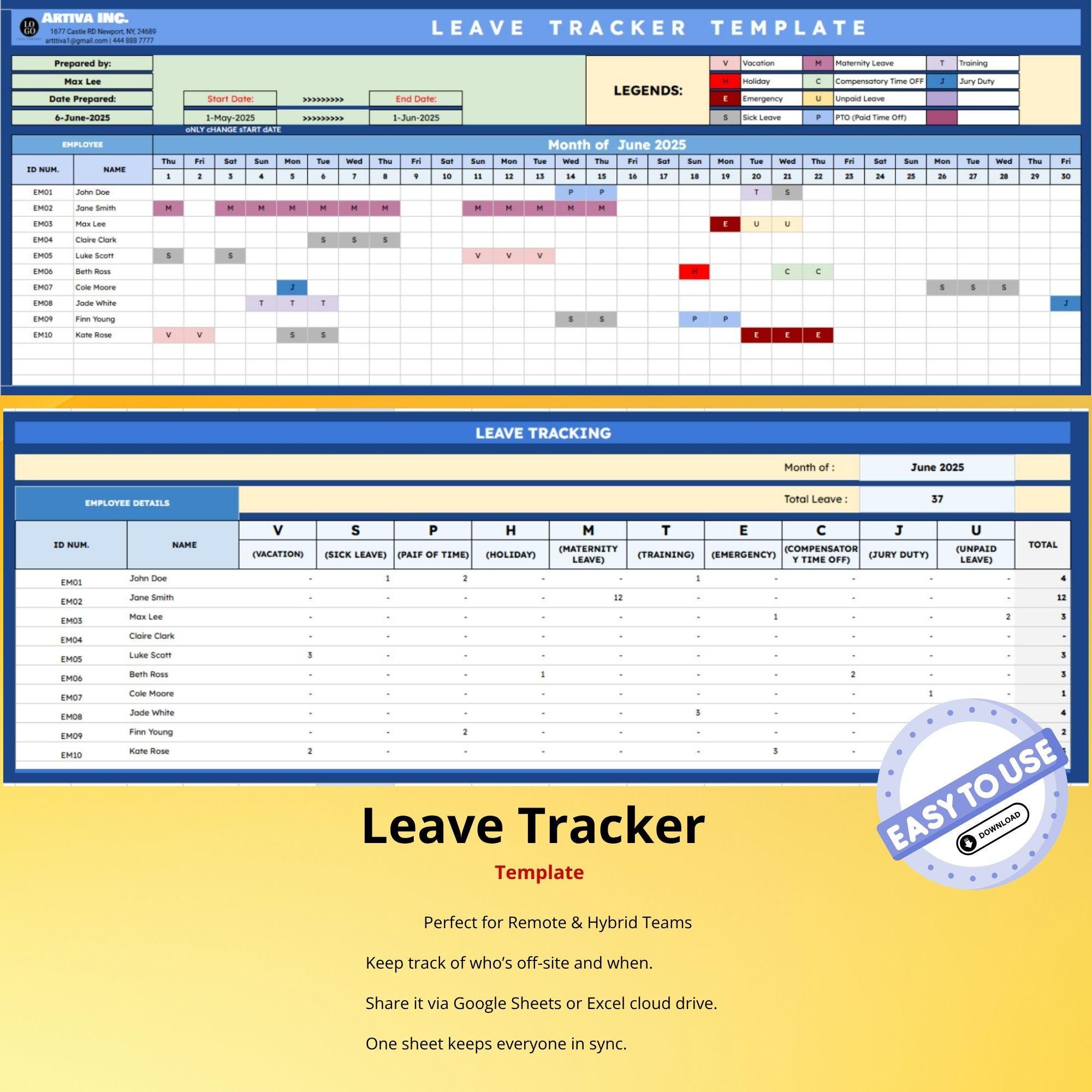 Leave Tracker Template, Google Sheets, HR Management Tool, Staff Leave ...