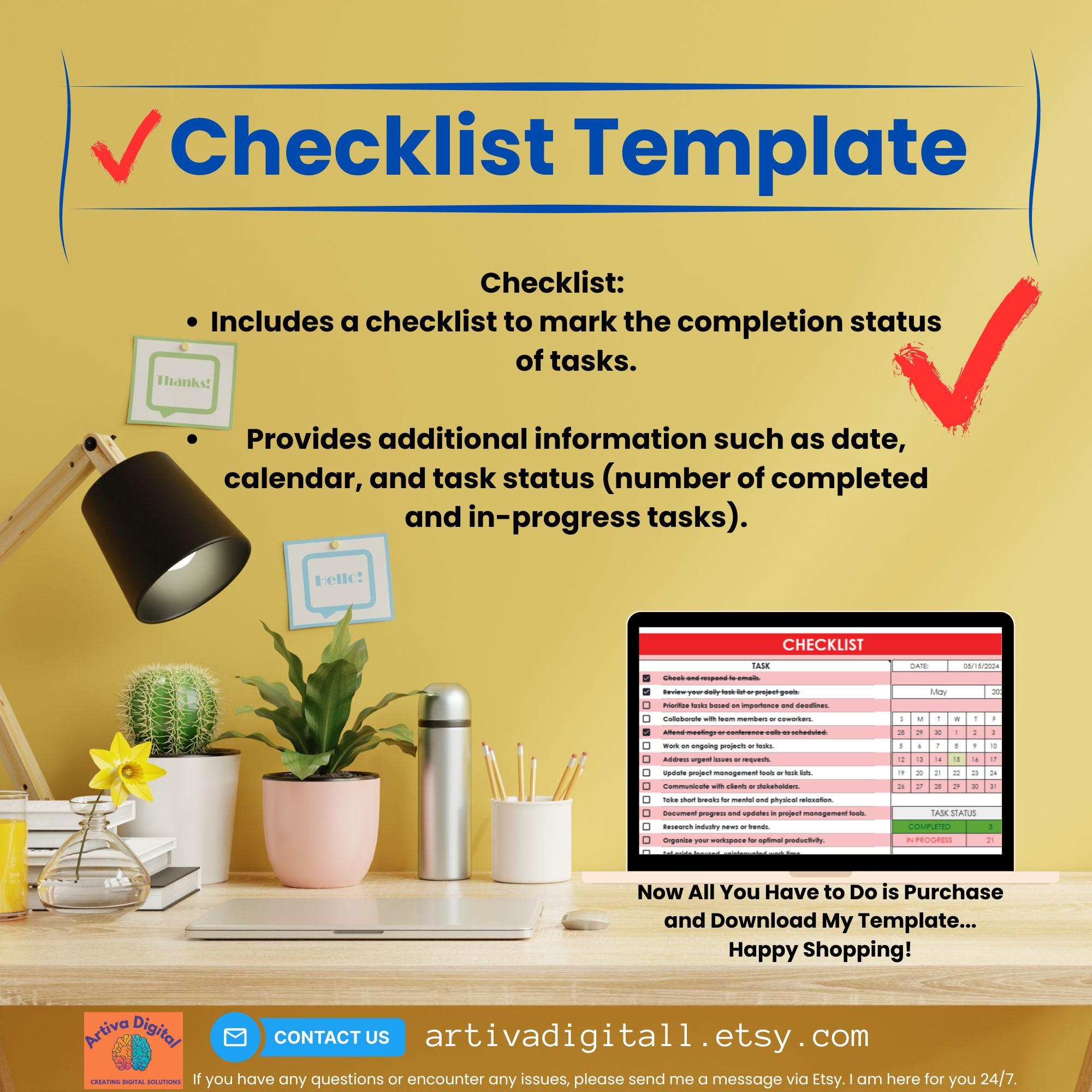 Checklist Template, Google Sheets, Task Manager, To-do List, Daily ...