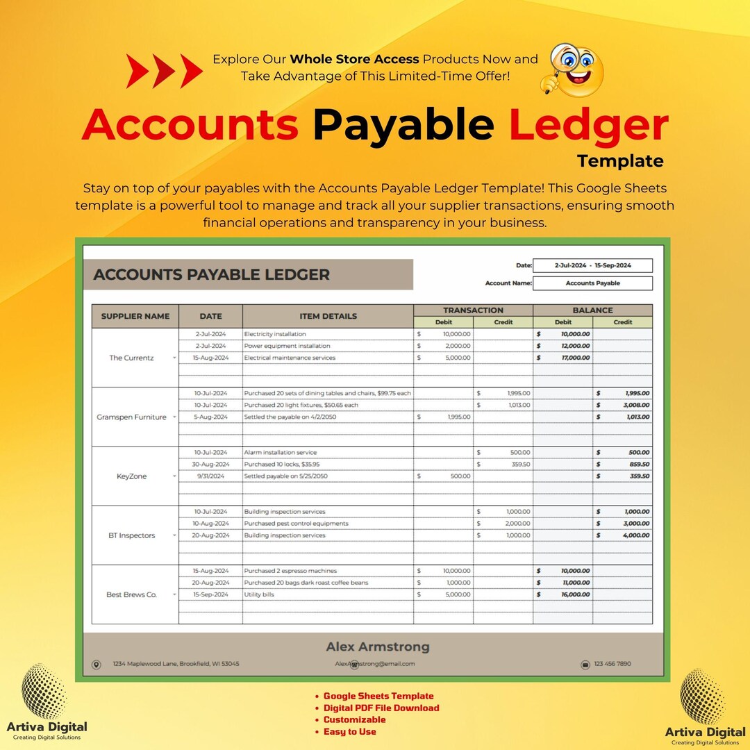 Accounts Payable Ledger Template, Supplier Payment Tracker, Google ...