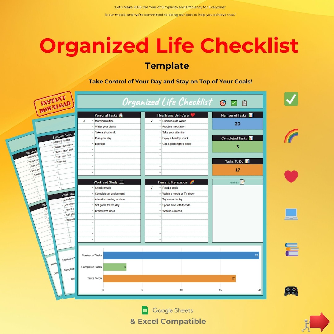 Organized Life Checklist Template, Google Sheets Daily Planner ...