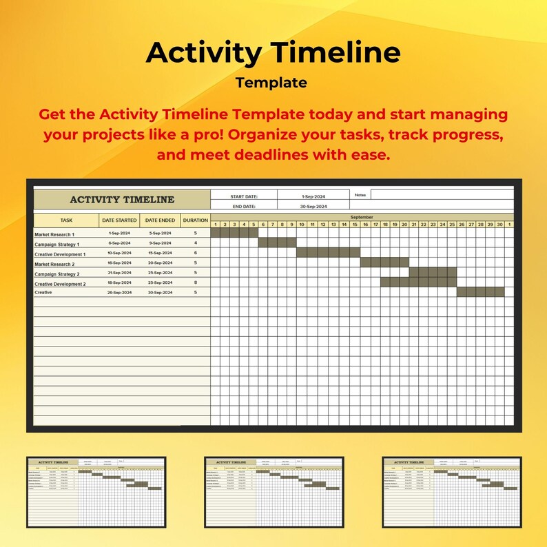 Activity Timeline Template, Google Sheet Editable Event Planner ...