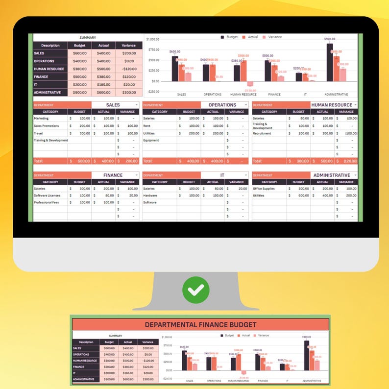 Departmental Finance Budget Template, Google Sheets, Editable Tracker ...