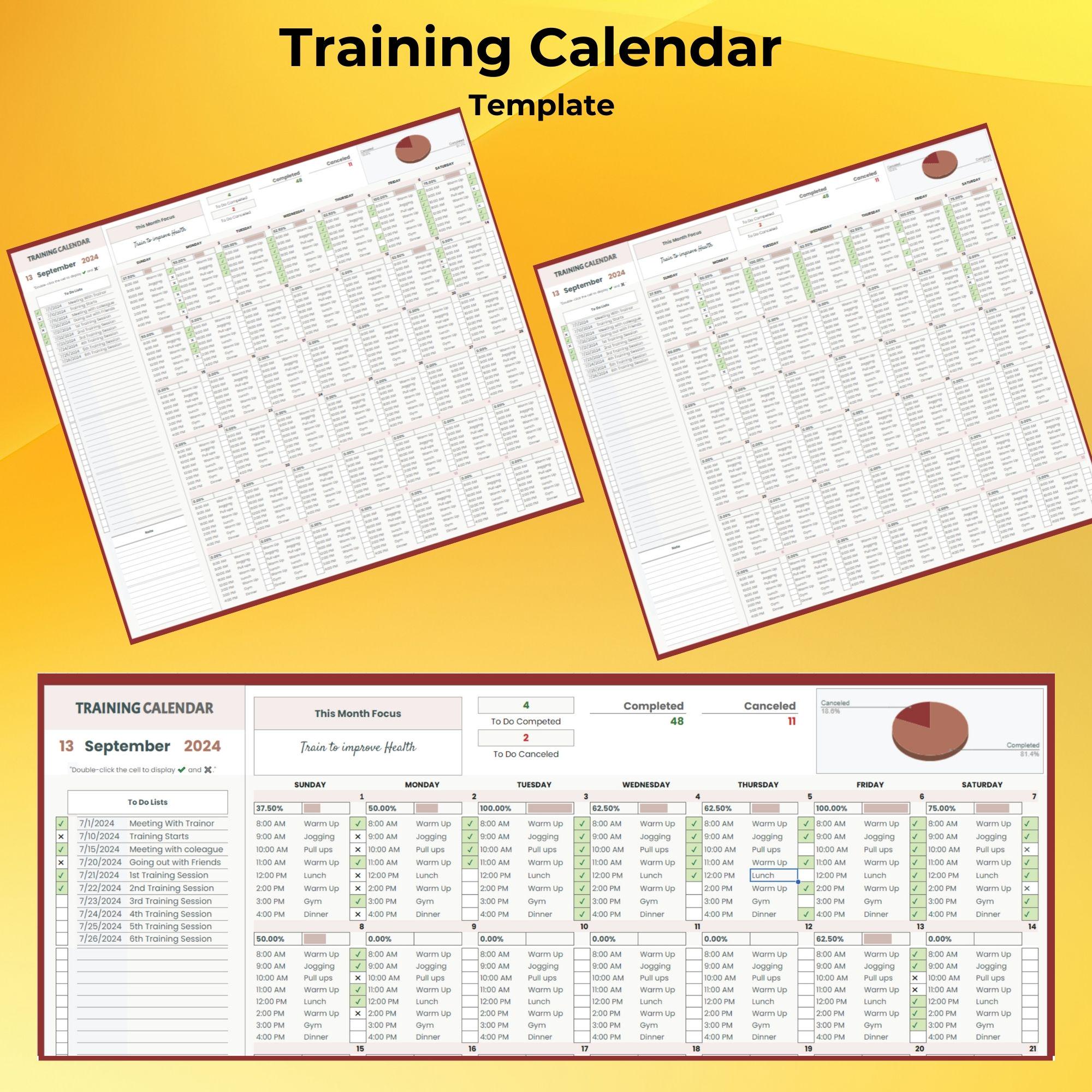 Training Calendar Template, Google Sheets Fitness Tracker, Daily ...