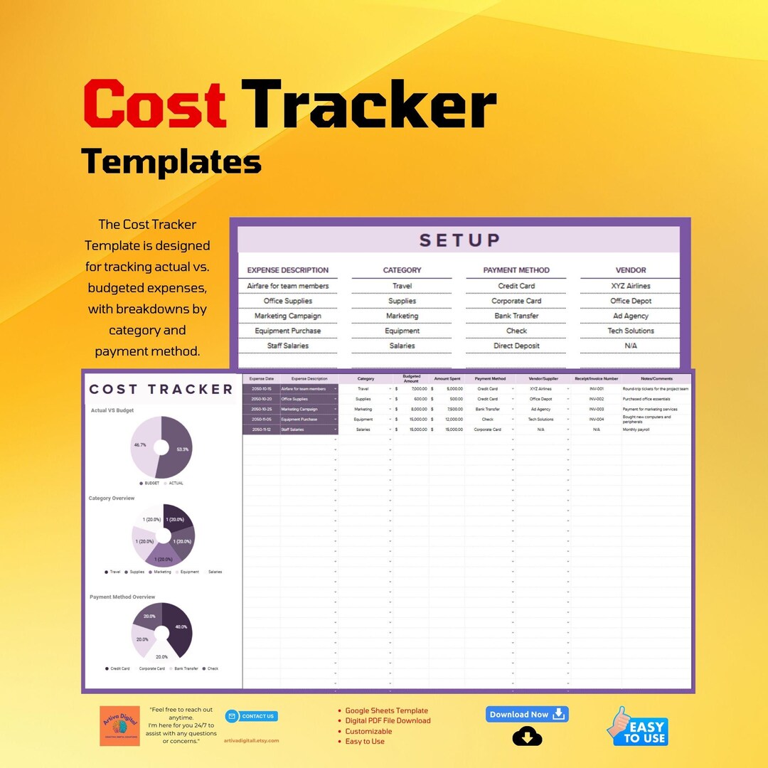Cost Tracker Template, Expense Management Tool, Budget Tracker, Project ...