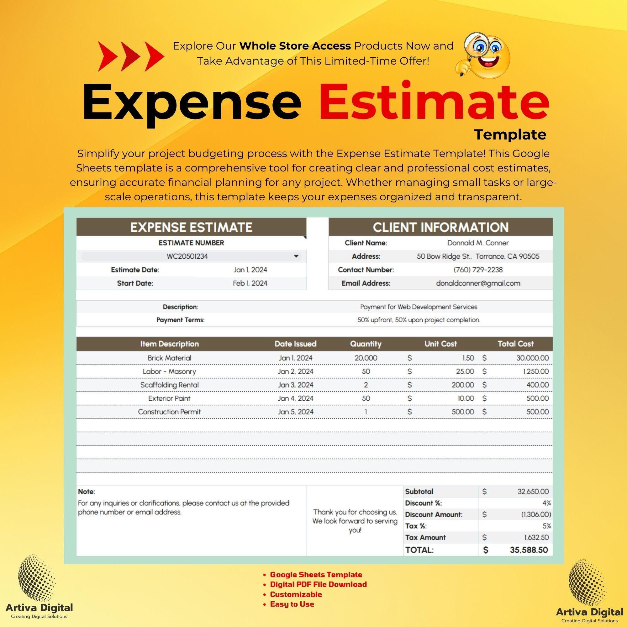 Expense Estimate Template, Editable Cost Estimator, Google Sheets ...