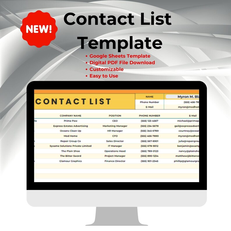 Contact List Template, Organize Contacts Efficiently, Manage Business ...