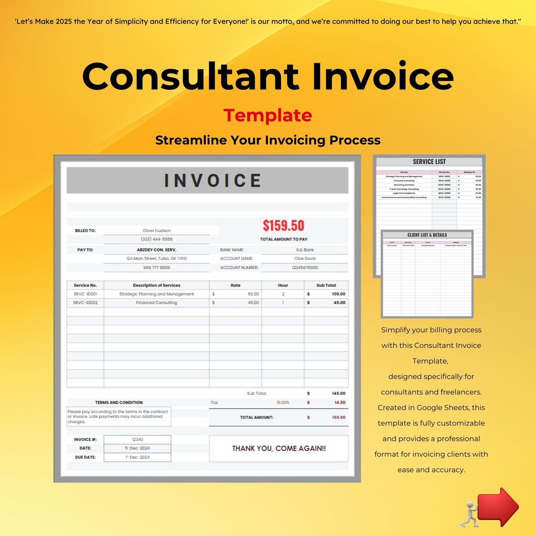 Consultant Invoice Template, Professional Billing Template, Editable ...