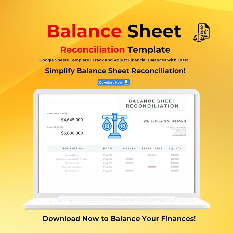 Balance Sheet Reconciliation Template, Customizable Google Sheets ...