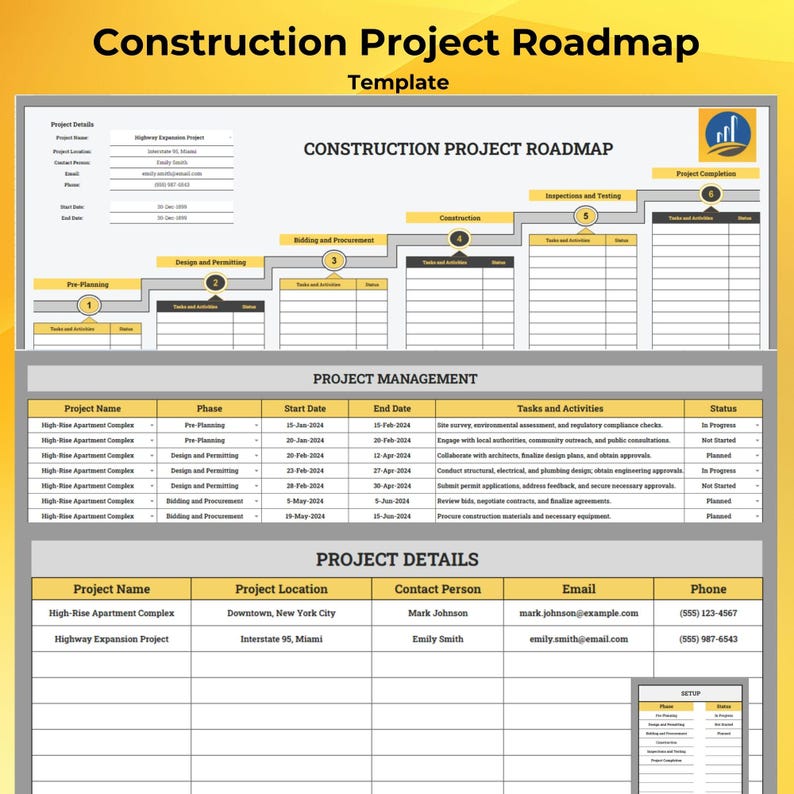 Construction Project Roadmap Template, Google Sheets Planner, Project ...
