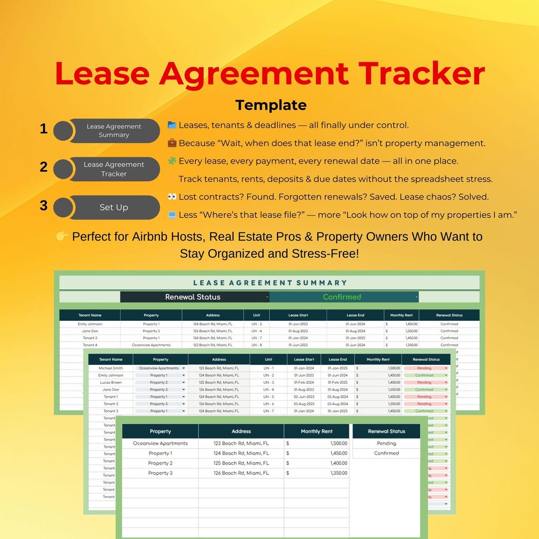 Lease Agreement Tracker Template, Airbnb Rental Manager, Google Sheets ...