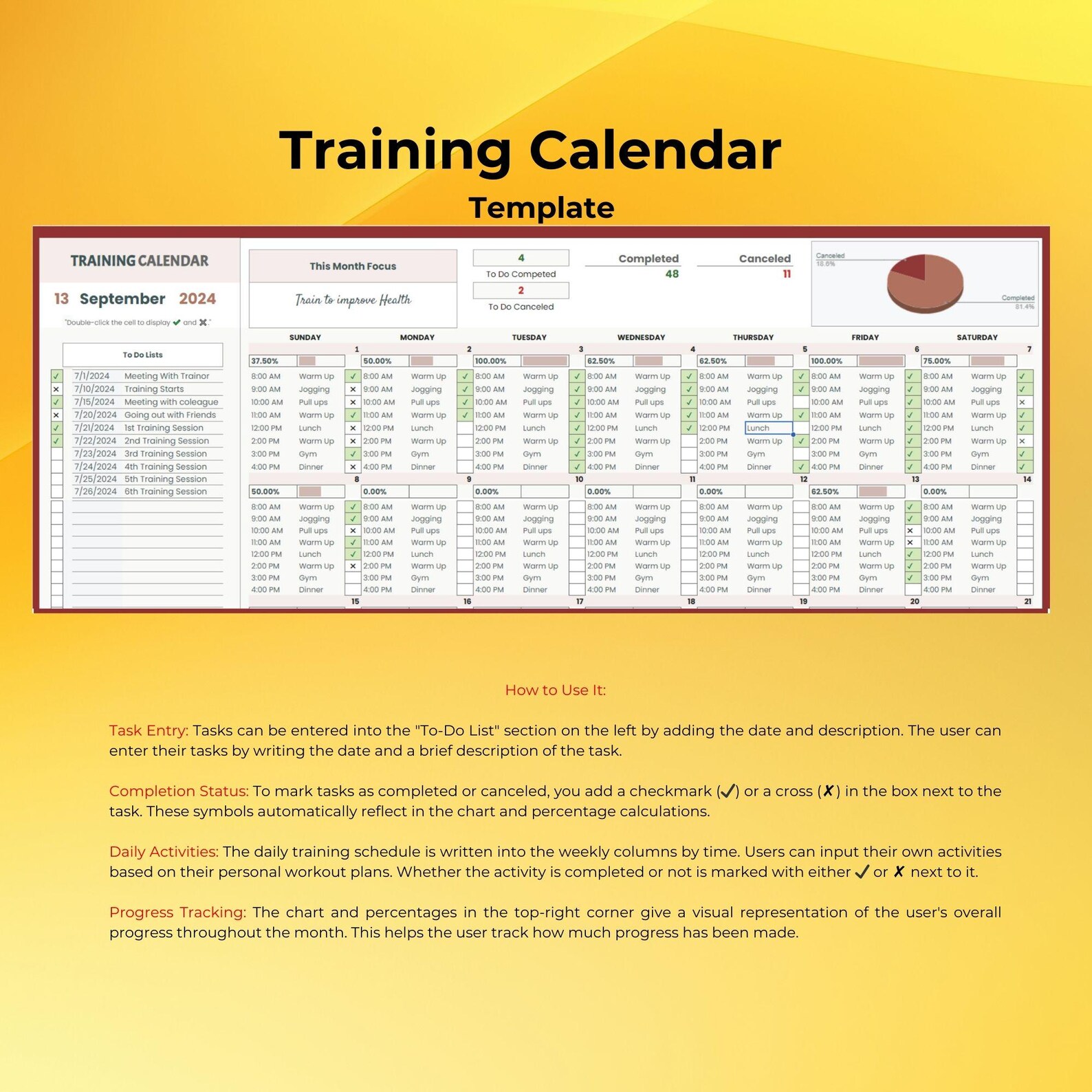 Training Calendar Template, Google Sheets Fitness Tracker, Daily ...