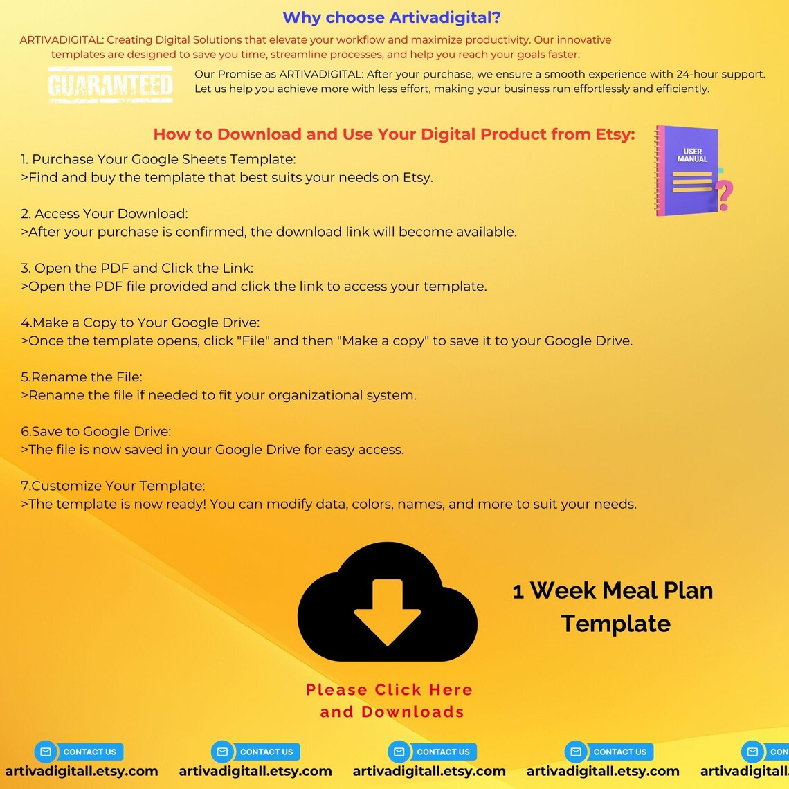1 Week Meal Plan Template, Google Sheets Weekly Planner, Editable Food ...