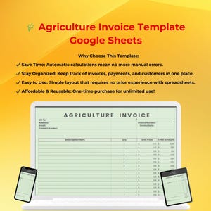 Agriculture Invoice Template, Google Sheets Editable Template, Farm ...