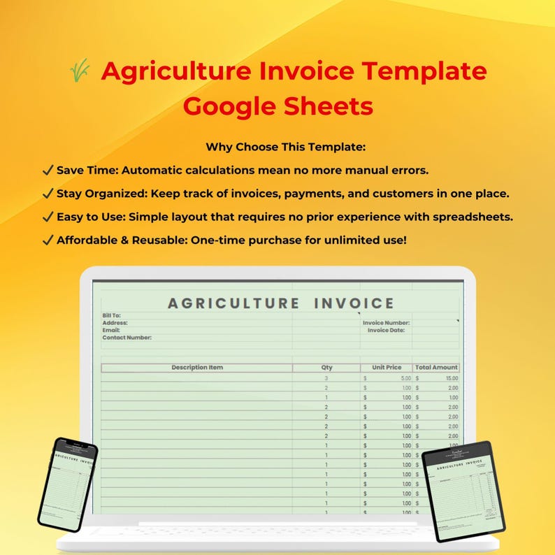 Agriculture Invoice Template, Google Sheets Editable Template, Farm ...