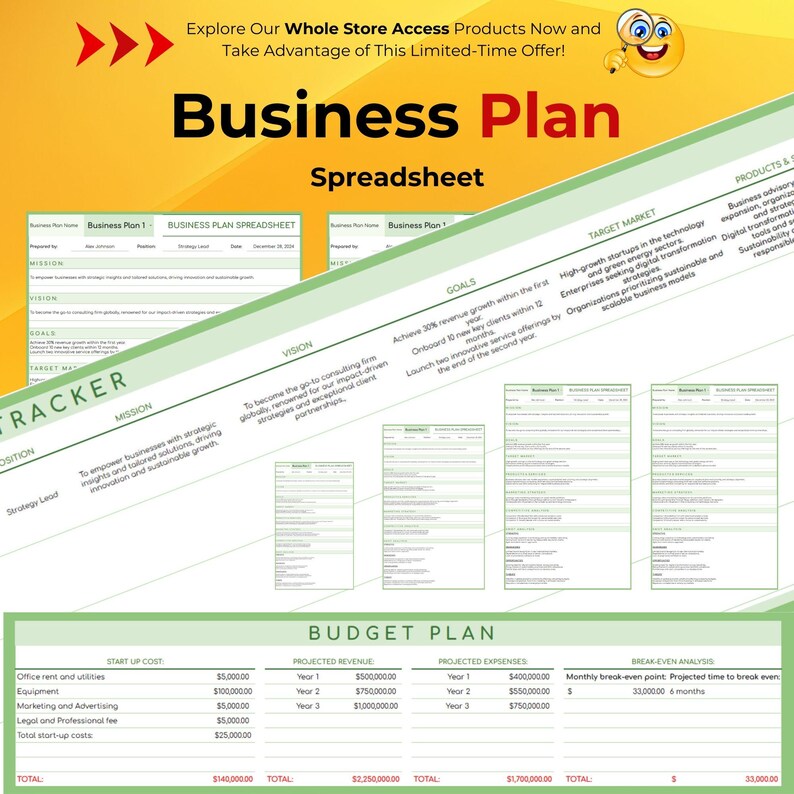 Business Plan Spreadsheet, Startup Planner, Google Sheets Business ...