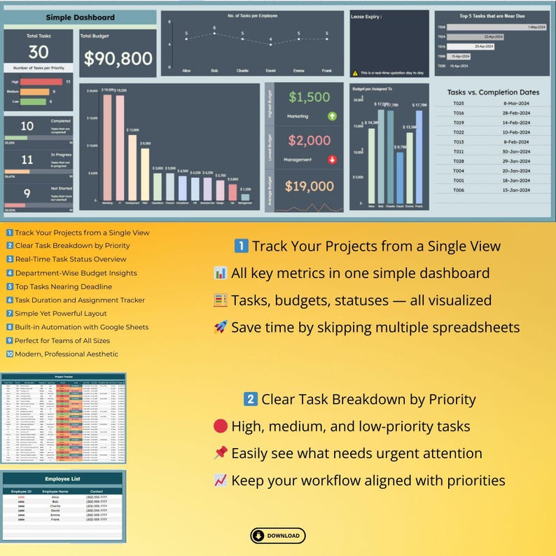 Simple Dashboard Template, Google Sheets, Easy KPI Tracking, Data Reporting, Business Analytics ...