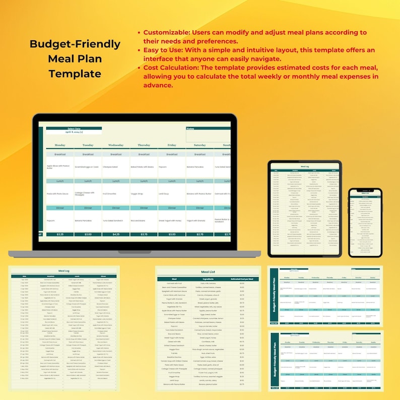 Budget-friendly Meal Plan Template, Printable Weekly Food Planner, Cost ...