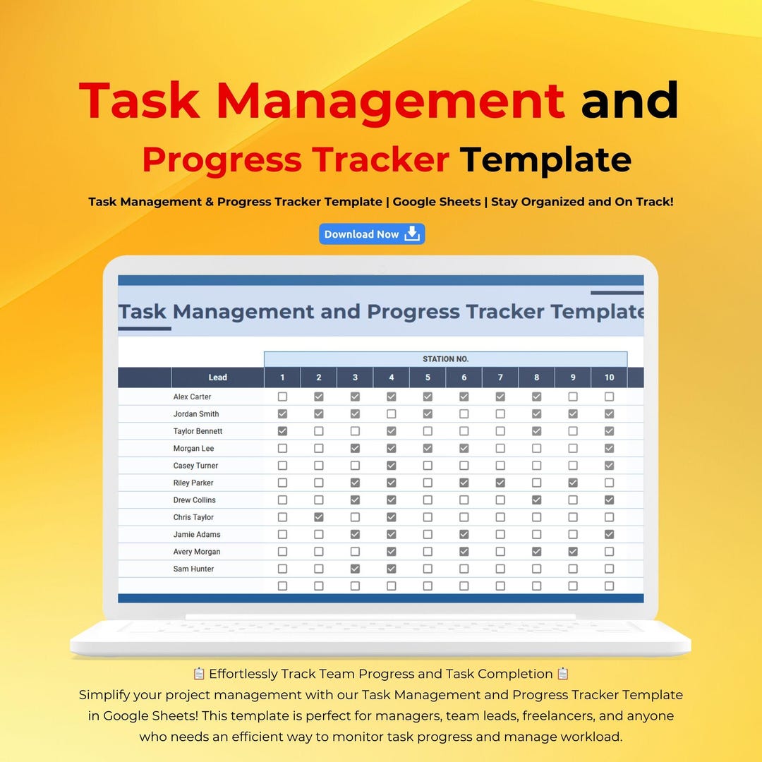 Task Management and Progress Tracker Template, Google Sheets Editable ...
