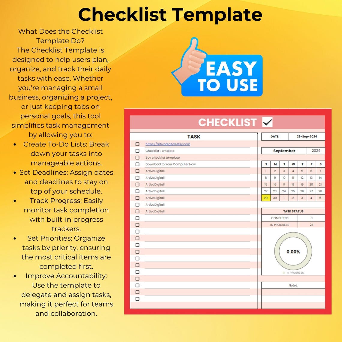 Checklist Template, Easy-to-use Task Tracker, Project Planning ...