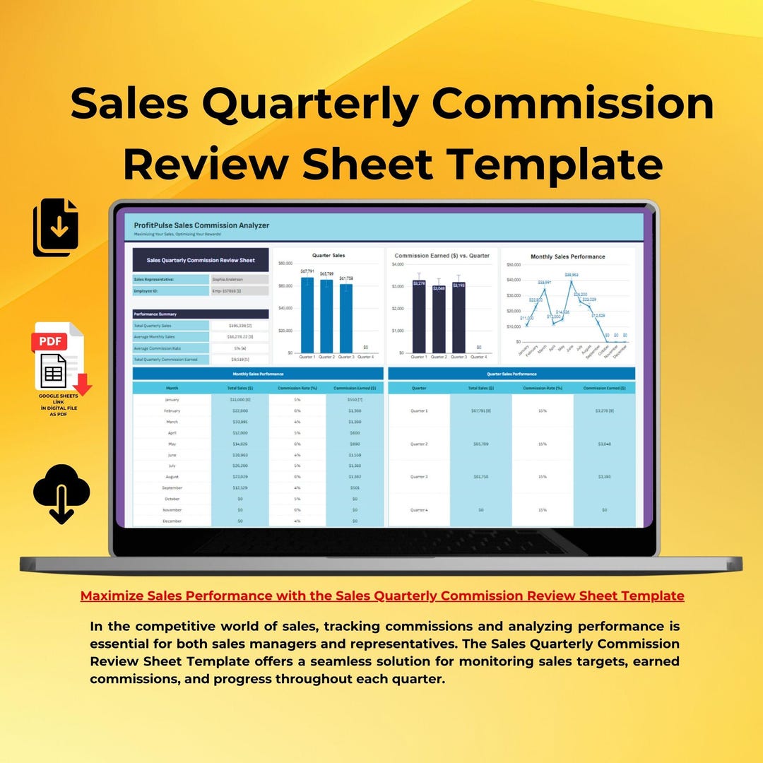 Sales Quarterly Commission Review Sheet , Google Sheets Editable Tool ...
