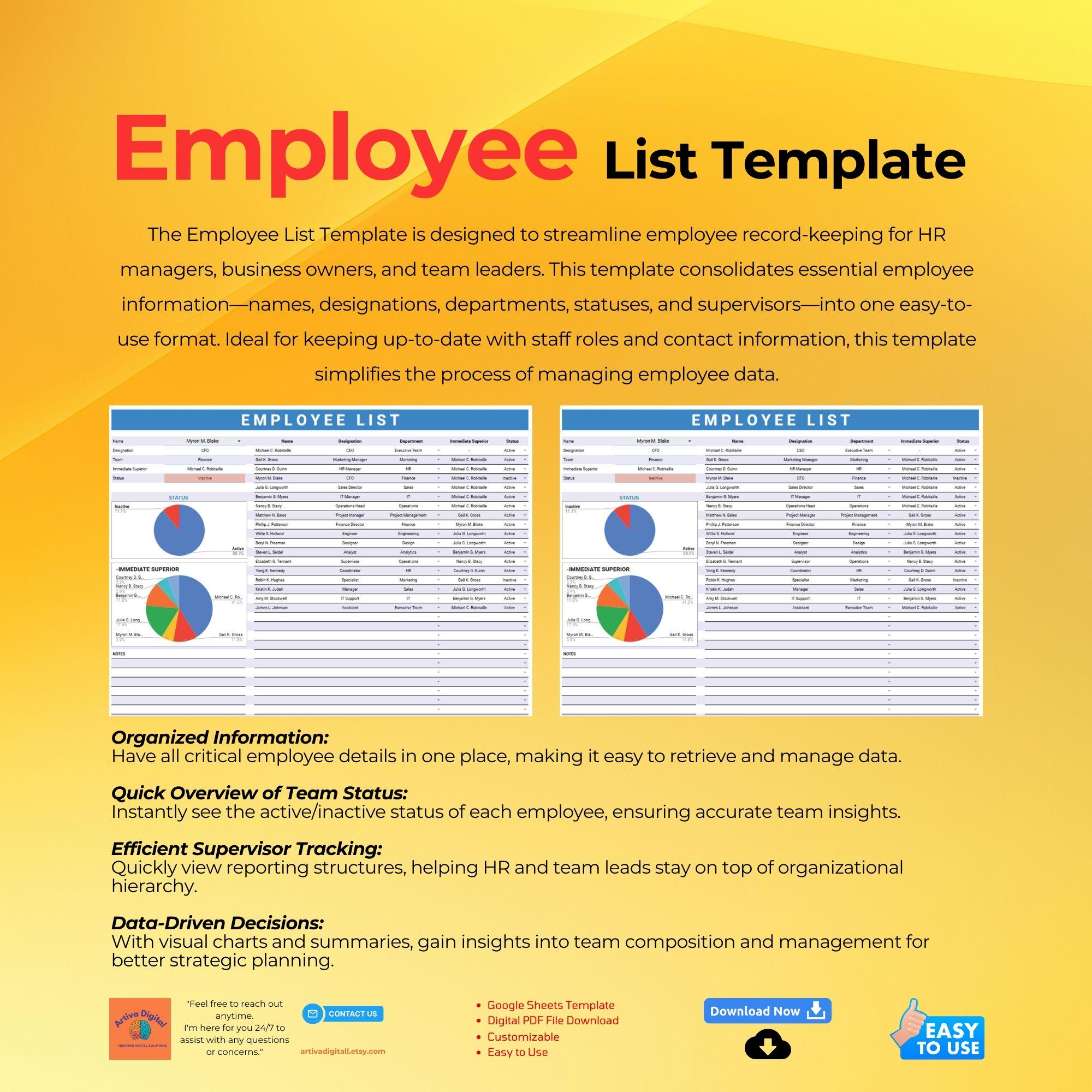 Employee List Template, Organize Employee Details, Track Roles and ...