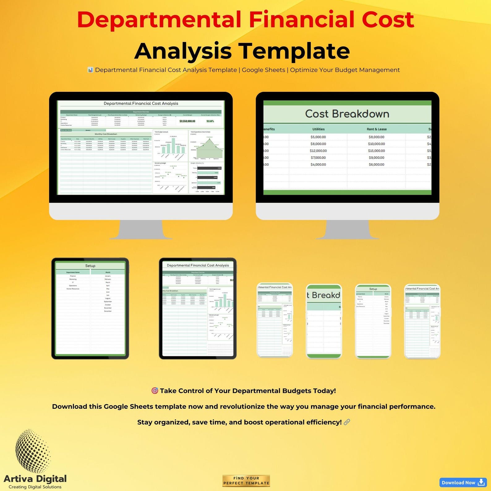 Departmental Financial Cost Analysis Template, Google Sheets, Budget ...