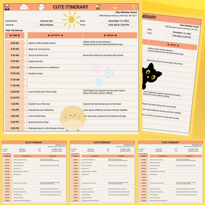 Cute Itinerary Template, Travel Planner, Vacation Schedule, Trip ...