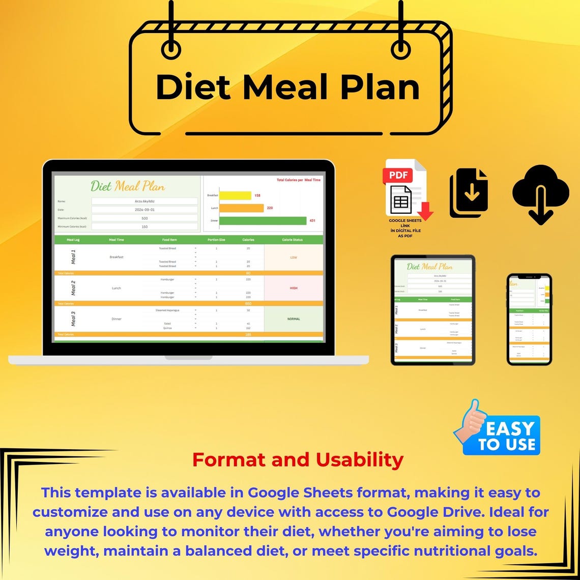 Diet Meal Plan Template, Nutrition Tracker, Customizable Meal Planner ...