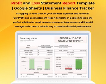 Profit and Loss Statement Template,google Sheets Financial Tracker, Business Income Expense ...