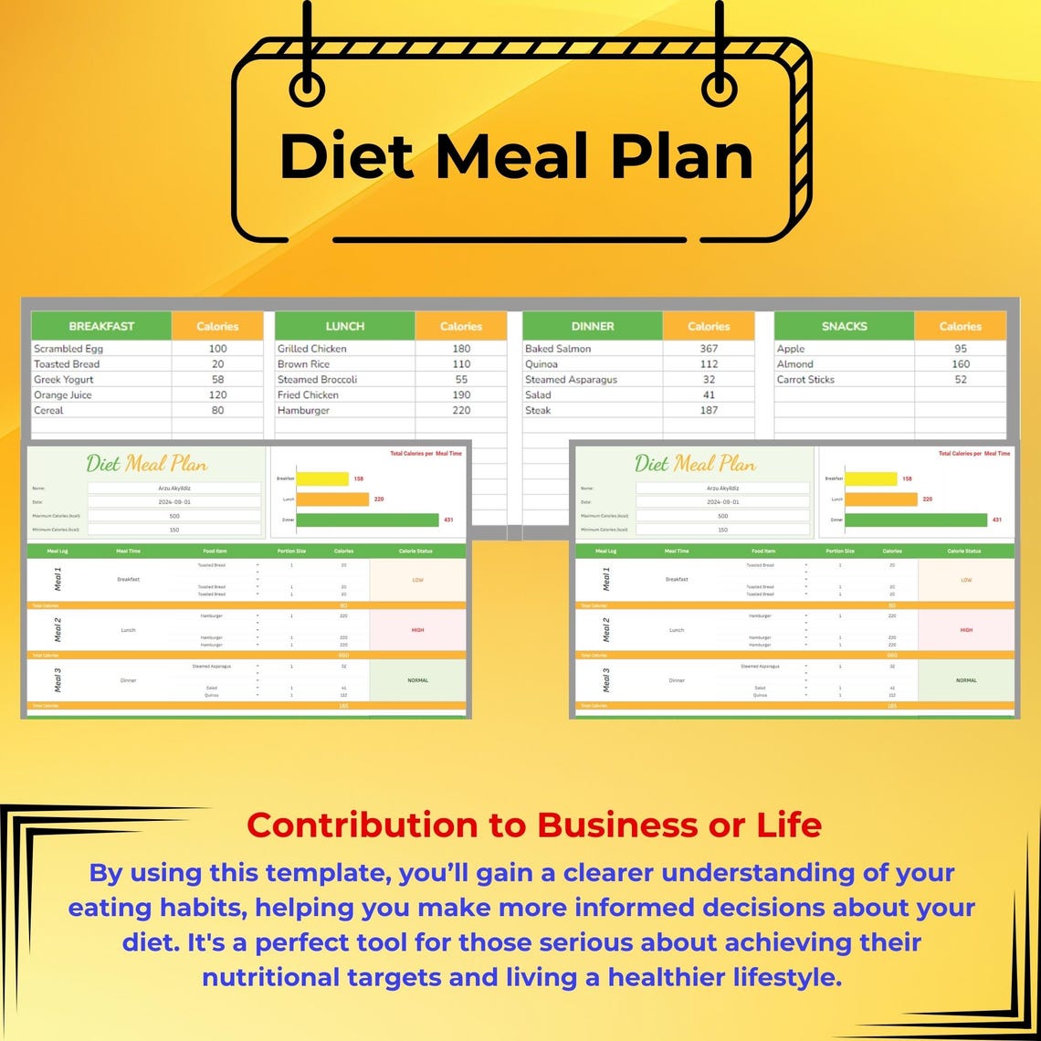 Diet Meal Plan Template, Nutrition Tracker, Customizable Meal Planner ...