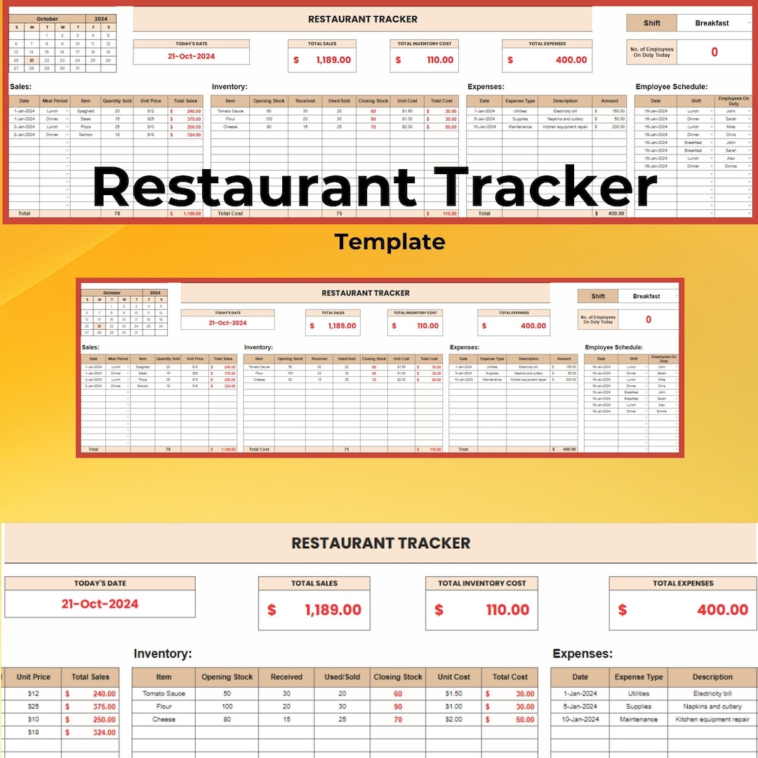 Restaurant Tracker Template, Restaurant Expense and Sales Tracker ...