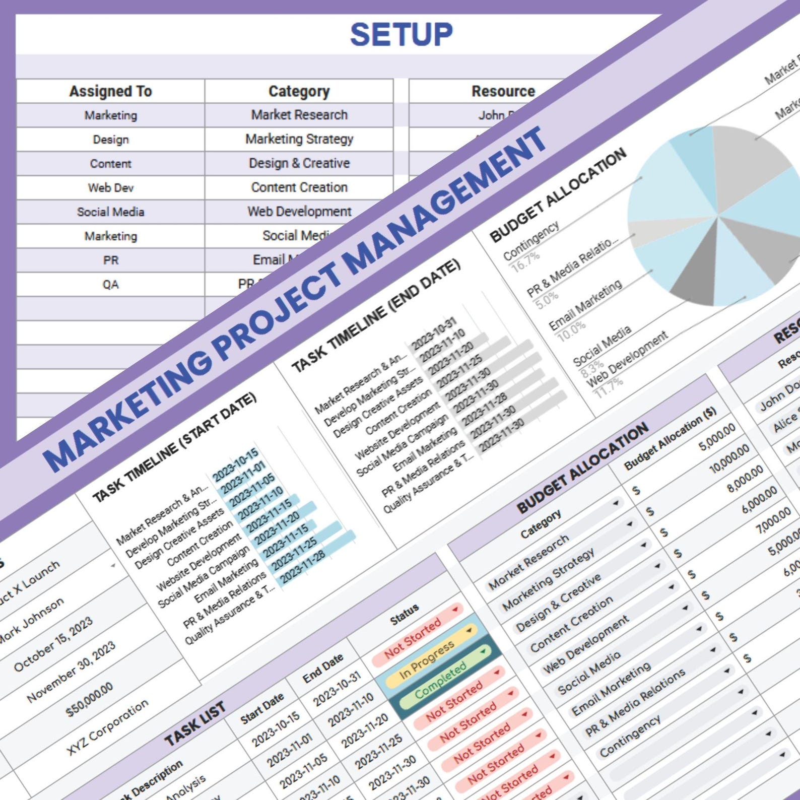 Marketing Project Planner Template, Google Sheets Editable Tool ...