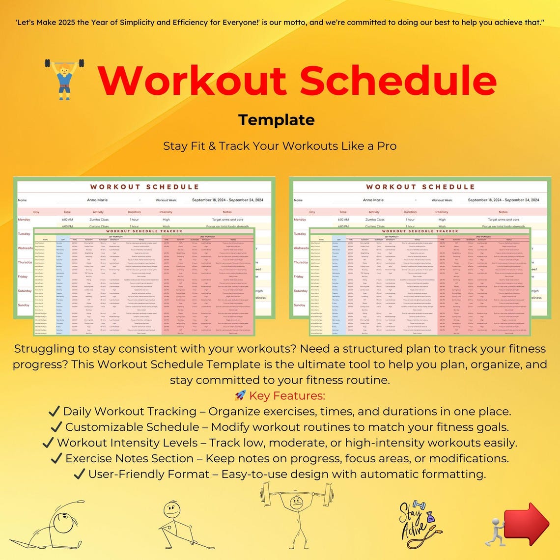 Workout Schedule Template, Google Sheets Fitness Planner, Weekly ...