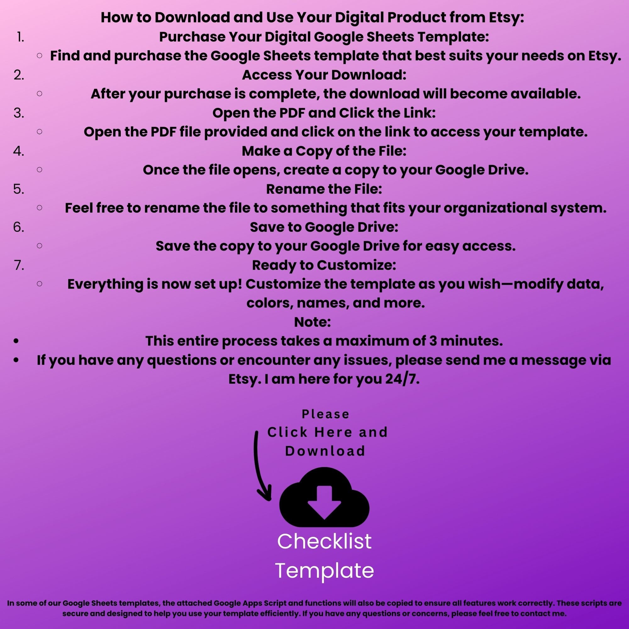 Checklist Template, Google Sheets, Task Manager, To-do List, Daily ...