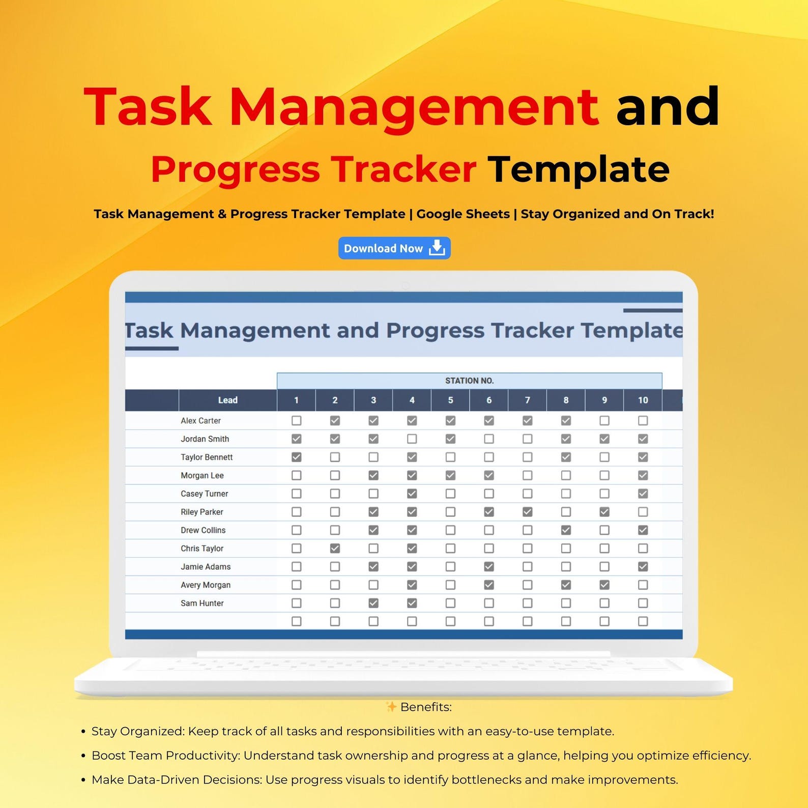 Task Management and Progress Tracker Template, Google Sheets Editable ...