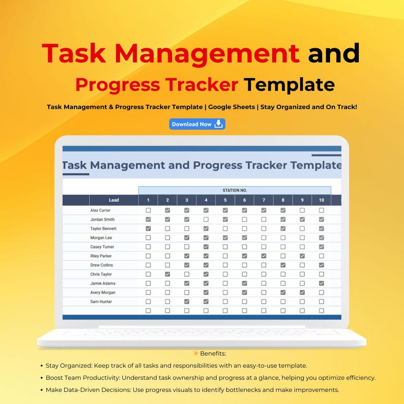 Task Management and Progress Tracker Template, Google Sheets Editable ...