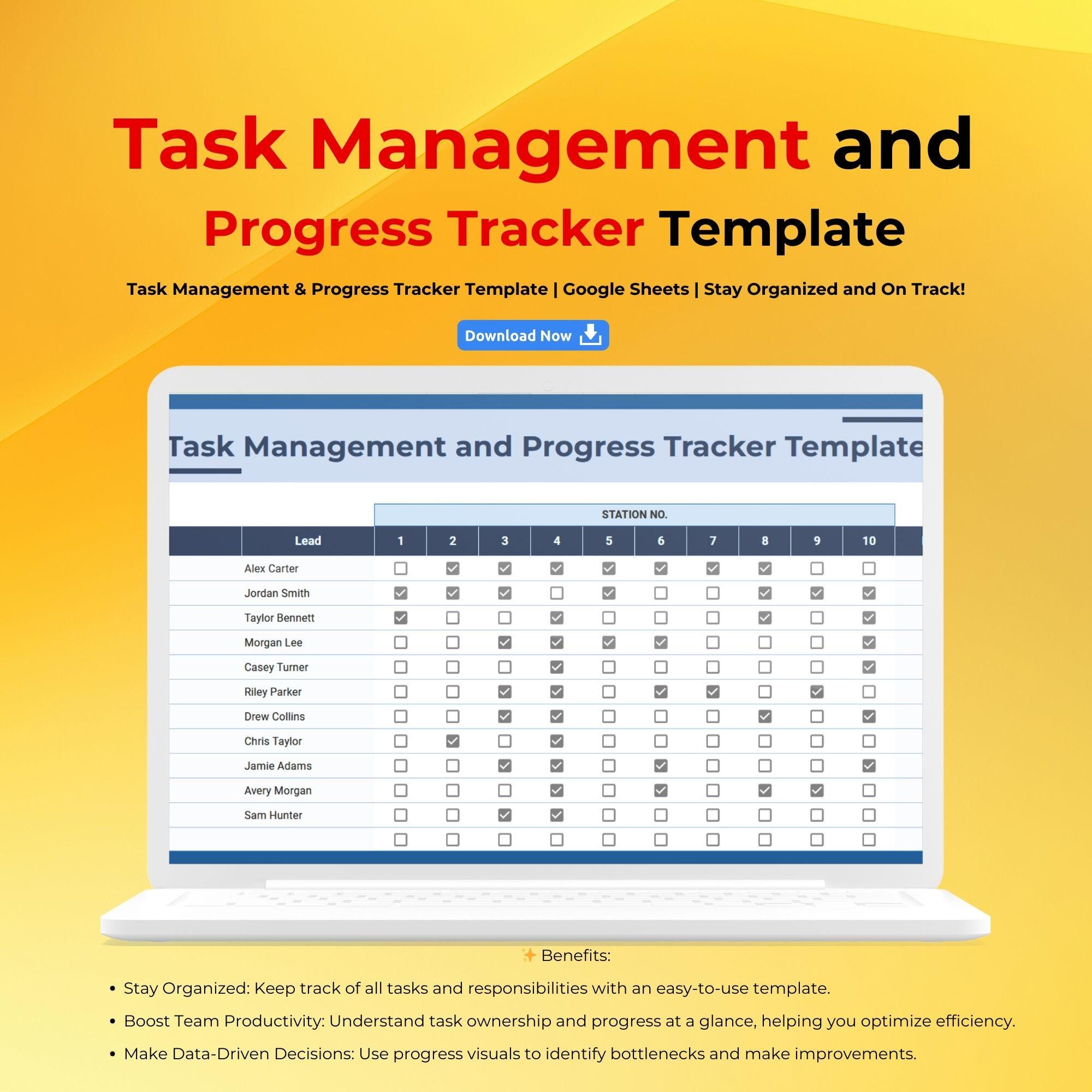 Task Management and Progress Tracker Template, Google Sheets Editable ...