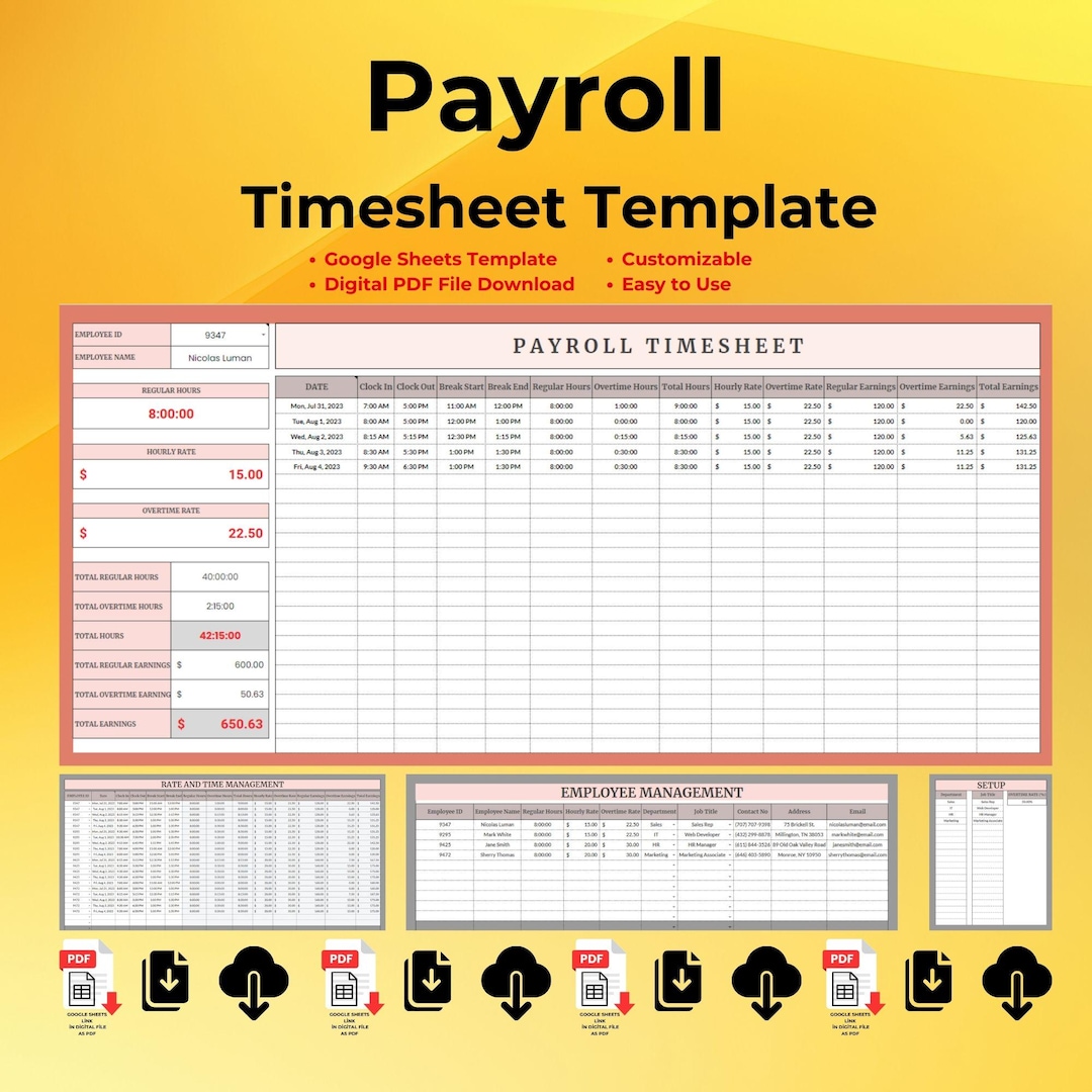 Payroll Timesheet Template, Google Sheet Employee Time Tracker ...