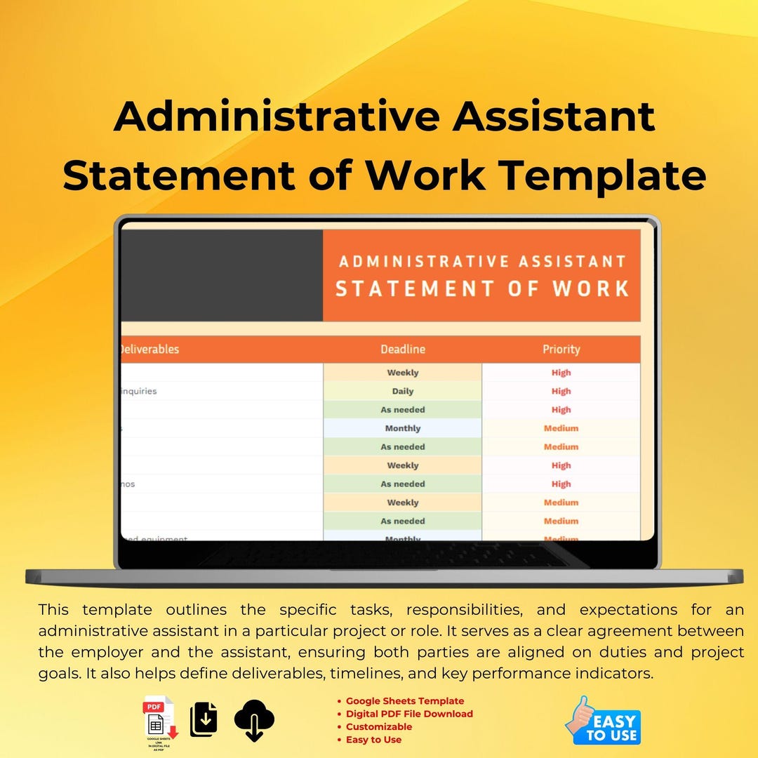 Administrative Assistant Statement of Work Template, Google Sheets ...