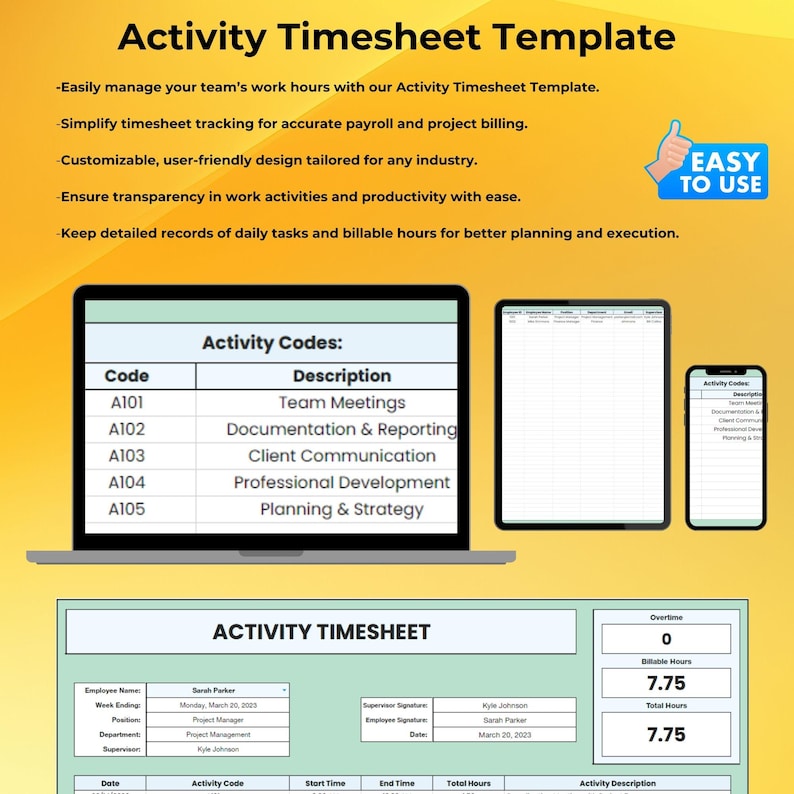 Activity Timesheet Template, Google Sheets, Track Work Hours, Employee ...