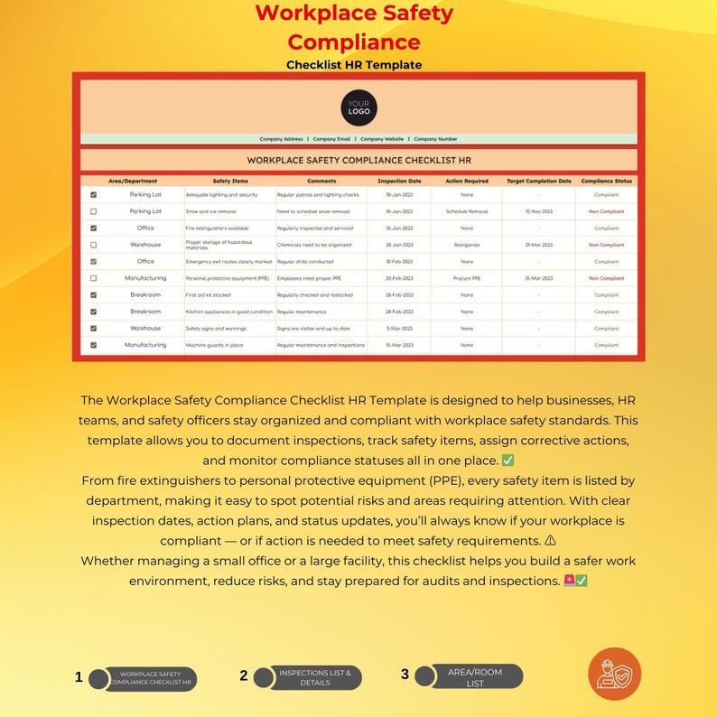 Workplace Safety Compliance Checklist Template, Employee Safety ...